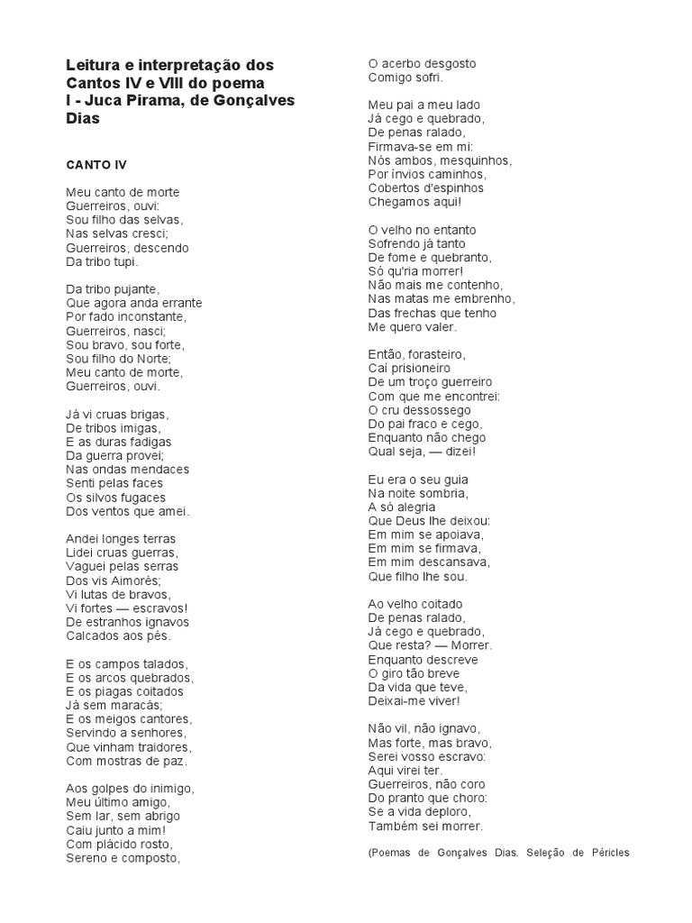 Leitura e interpretação dos Cantos IV e VIII de I- Juca Pirama, de ...