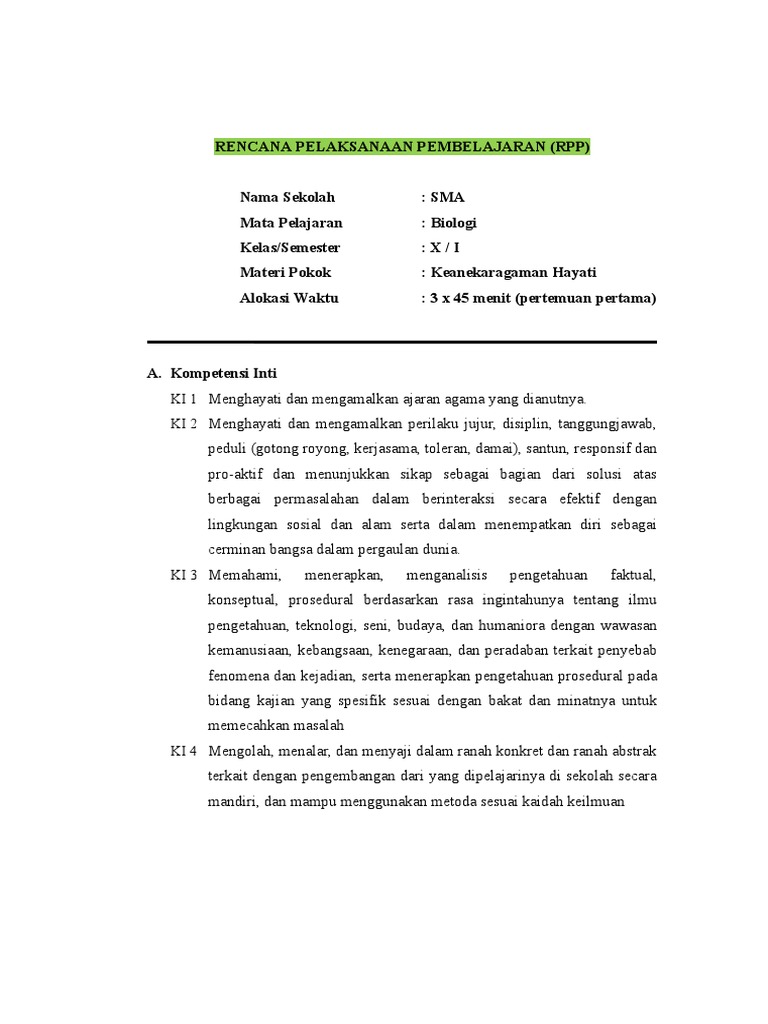 RPP Keanekaragaman Hayati | PDF