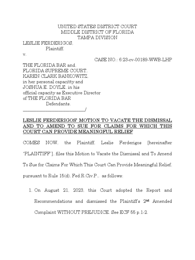 Motion to Vacate Dismissal: Ferderigos Case | PDF | Politics | Law