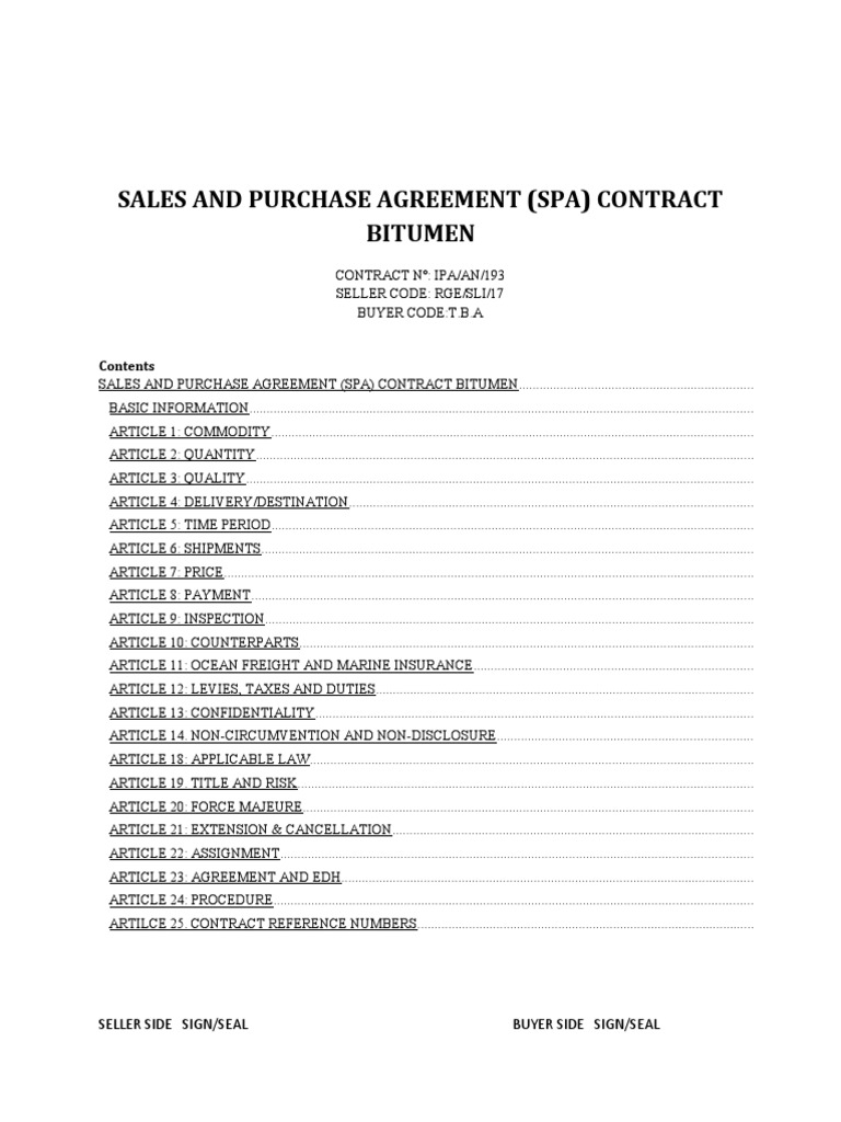 Bitumen Sales and Purchase Agreement | PDF | Finance & Money Management