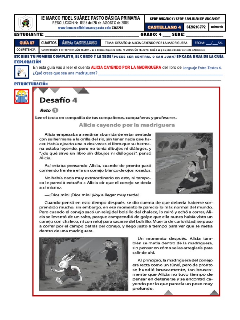 GUIA 7 LENGUAJE Cuartos | PDF