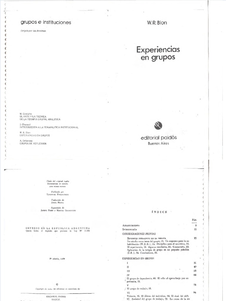 Dokumen - Tips Experiencias en Grupos Bion | PDF | Psicoterapia | Psicoanálisis