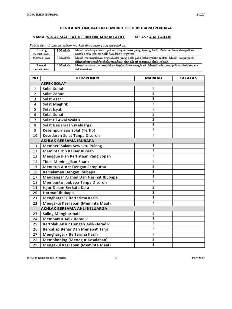 Borang Komitmen Ibu Bapa 2023 (FATHEE) | PDF