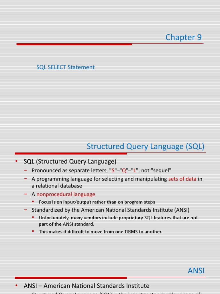 Chapter 09 SQL SELECT Statement | PDF