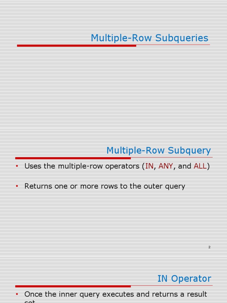 Chapter 14-2 Subqueries Multiple-Row | PDF | Databases | Data Management