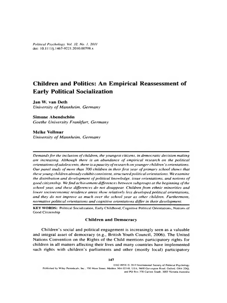 Early Political Socialization Study | PDF | Citizenship | Socialization
