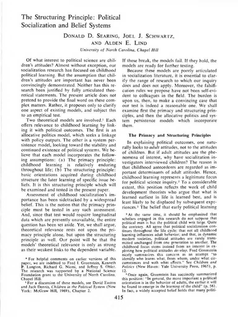 Searing D.D., Schwartz J.J., Lind A.E. The Structuring Principle - Political Socialization and ...