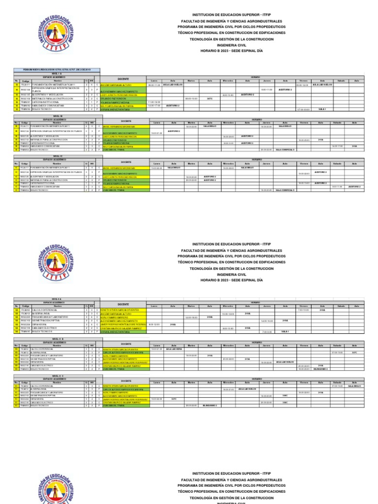 Horario Programa Ingenieria Civil Por Ciclo Propedeuticos Sem B 2023 | PDF | Ingeniería ...