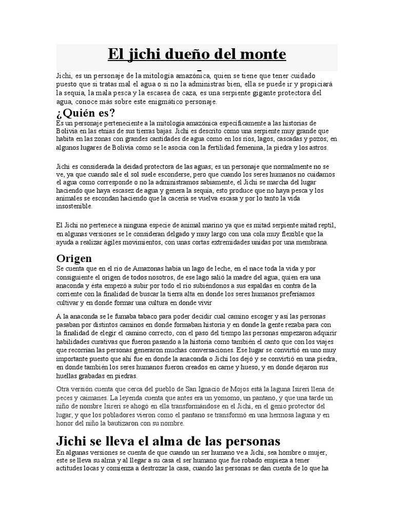 La leyenda del Jichi en Bolivia | PDF | Agua | Serpiente