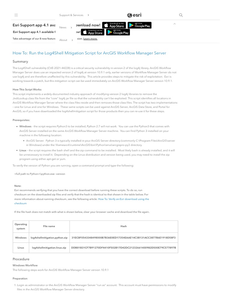 How To Run The Log4shell Mitigation Script For Arcgis Workflow Manager Server Pdf Arc Gis Esri 
