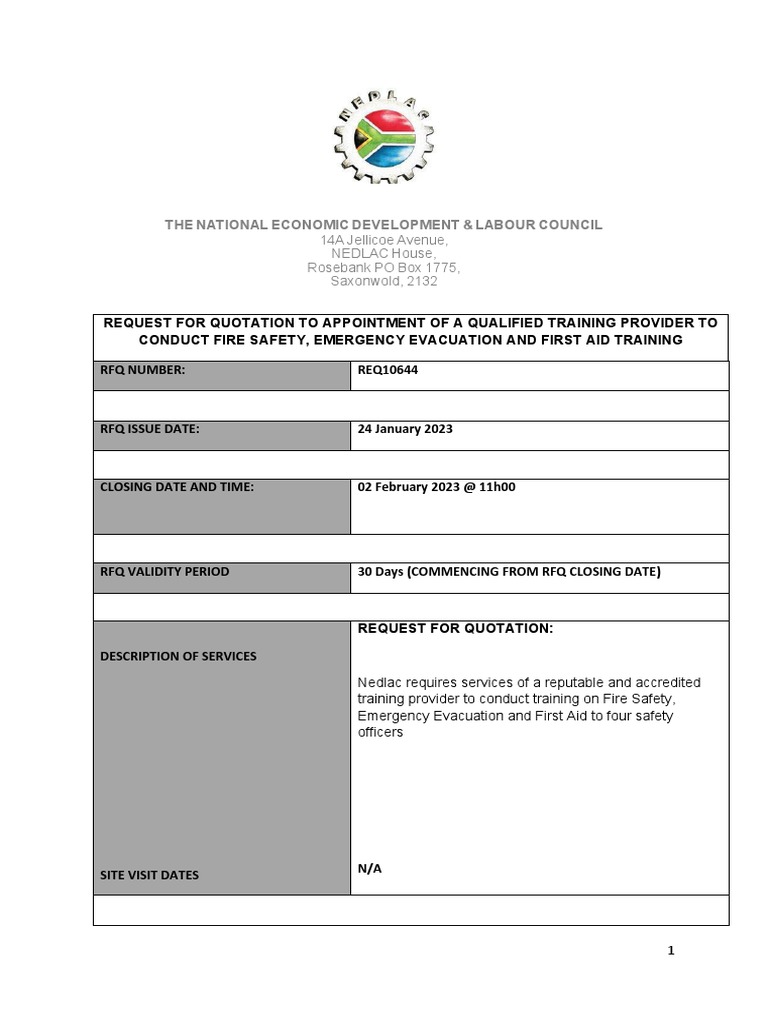 REQ10644 Training Request For Fire Safety and Emergecy Evacuation and ...