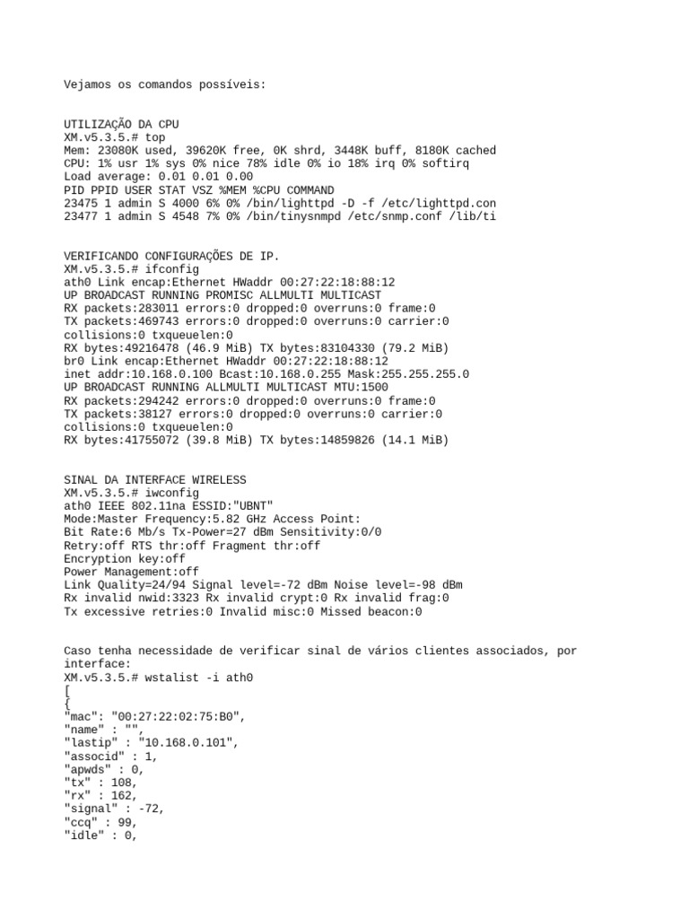 Comandos Ubnt2 | PDF | Telecommunications Standards | Computer Network