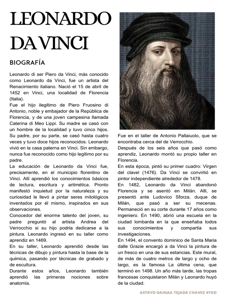 Biografía Leonardo Da Vinci | PDF | Leonardo Da Vinci