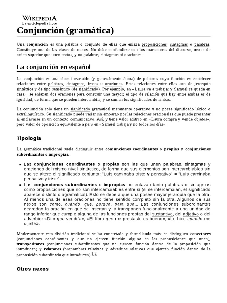 Conjunción (Gramática) | PDF | Oración (Lingüística) | Gramática