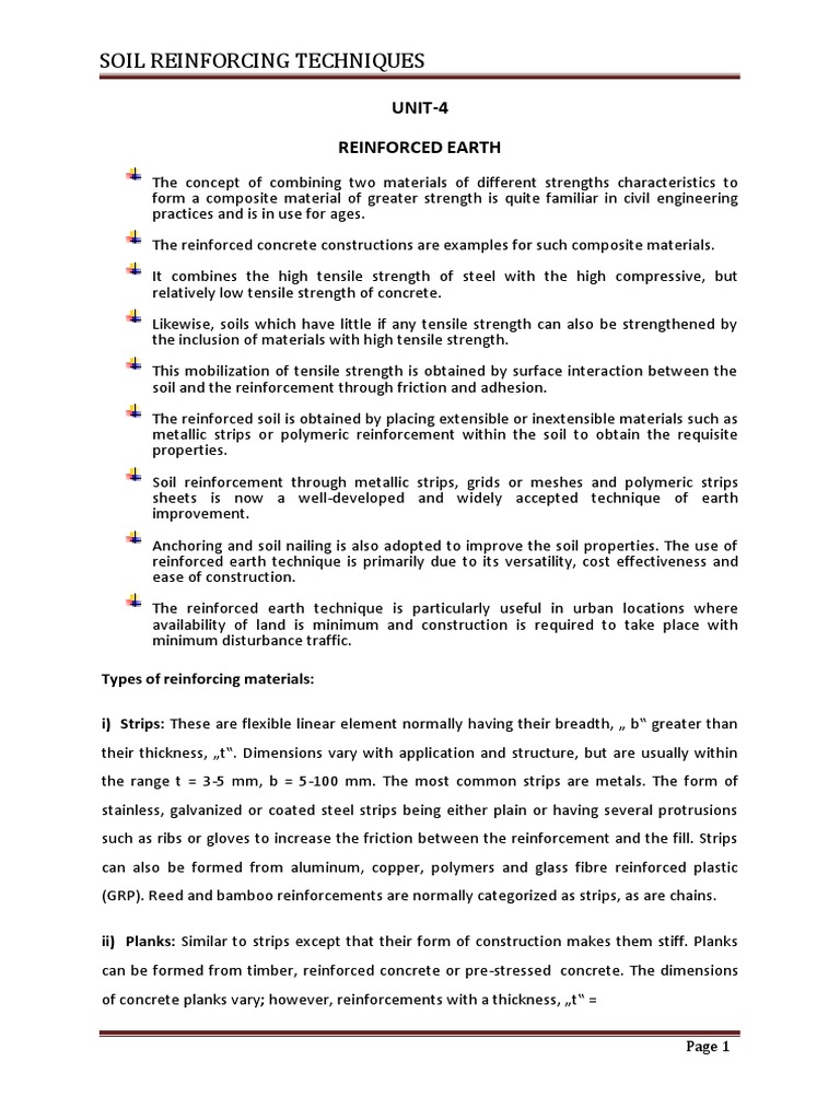 Soil Reinforcing Techniques (1) 1649587227 | PDF | Reinforced Concrete | Composite Material