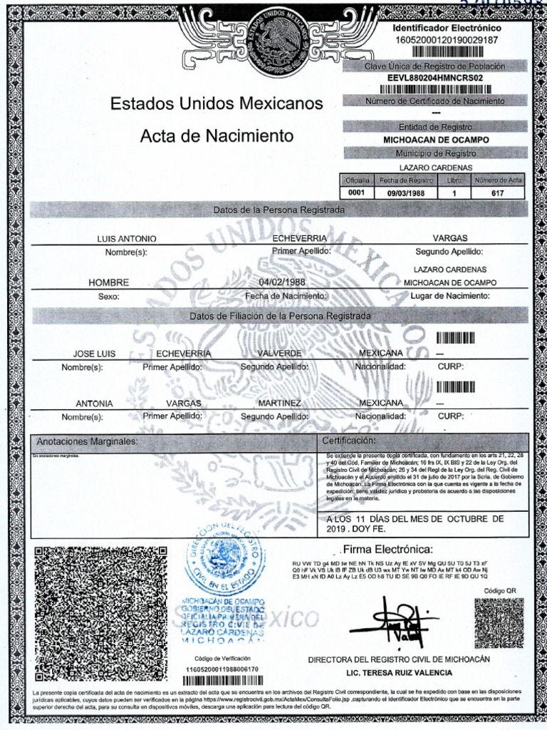 Acta de Nacimiento | PDF