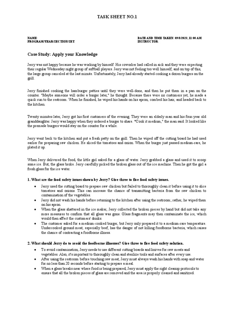 Case Study | PDF | Hamburgers | Food Safety