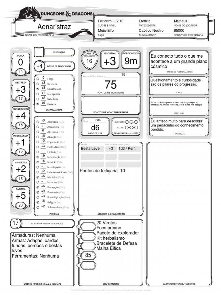 Ficha Feiticeiro | PDF