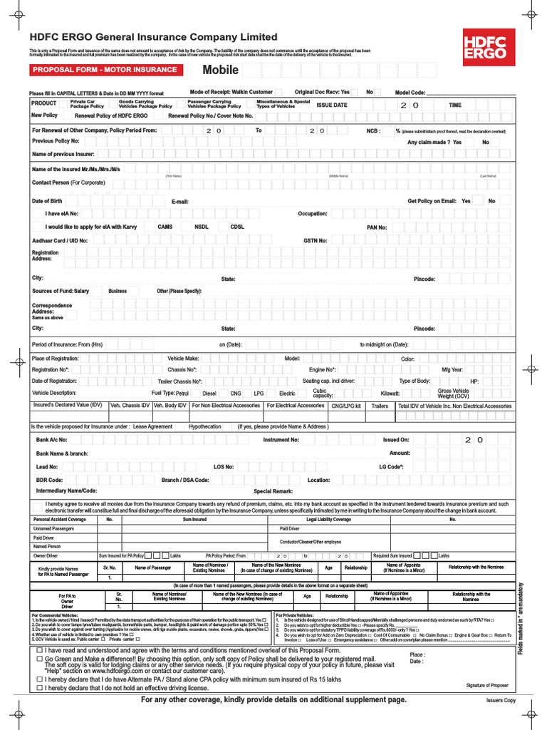 Motor Insurance Proposal Form | PDF | Insurance | Vehicle Insurance