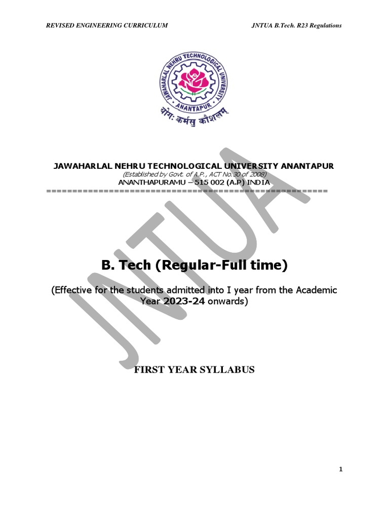JNTUA - UG Programmes - B.tech. - R23 - I Year Syllabus 31.08.2023 ...