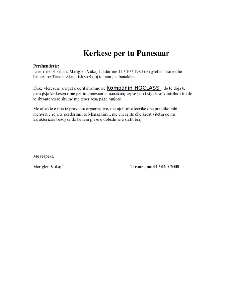 Kerkese Per Tu Punesuar | PDF