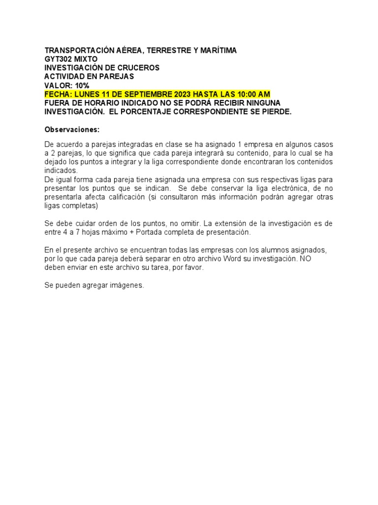 Tarea 1 2o. Parcial Cruceros | PDF | Crucero