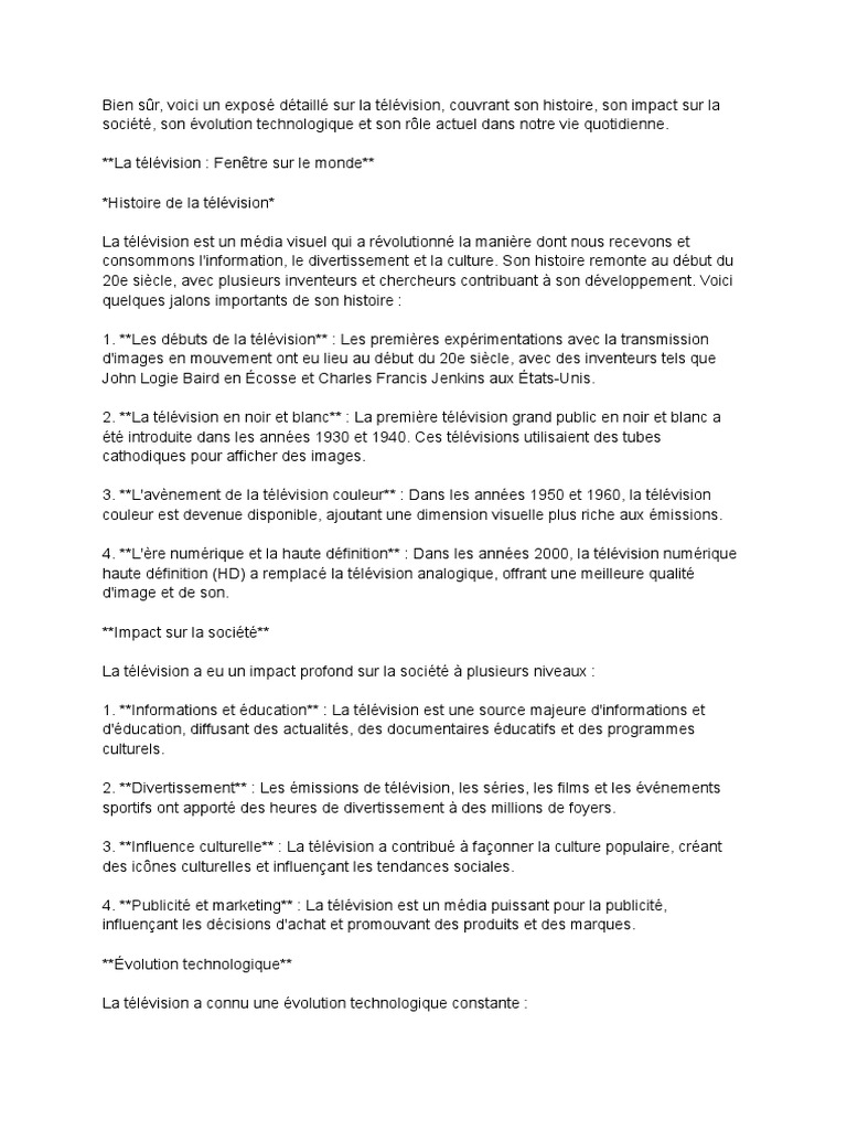 Histoire et impact de la télévision | PDF | Télévision | Télévision à ...