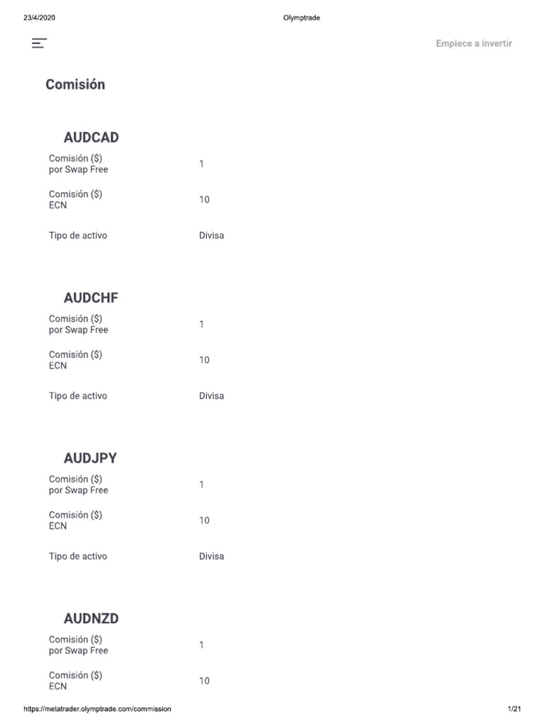 Comisiones Olymp Trade | PDF