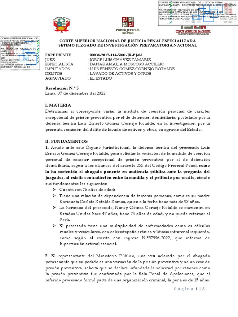 Variación de Prisión Preventiva en Caso de Lavado de Activos | PDF | Mandato | Castigos