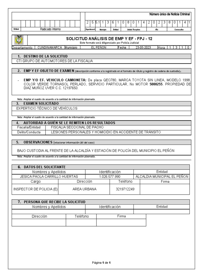 FPJ 12 Solicitud de Análisis de EMP y EF | PDF