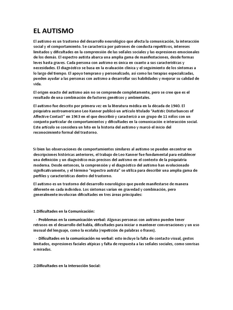 Comprendiendo el Autismo: Características y Causas | PDF