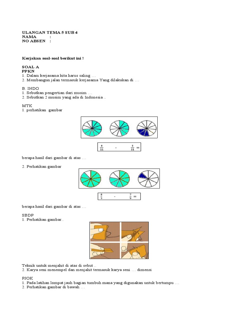 Contoh Soal UH PH Untuk Kelas 3 SD MI Tema 5 Subtema 1 Cuaca, Musim Dan Iklim | PDF