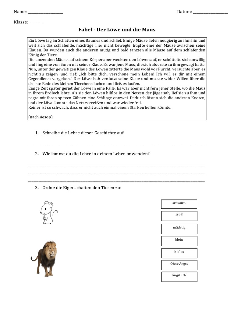 AB - Fabel - Der Löwe Und Die Maus | PDF