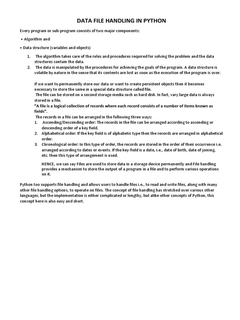 Data File Handling Pdf Computer File Programming
