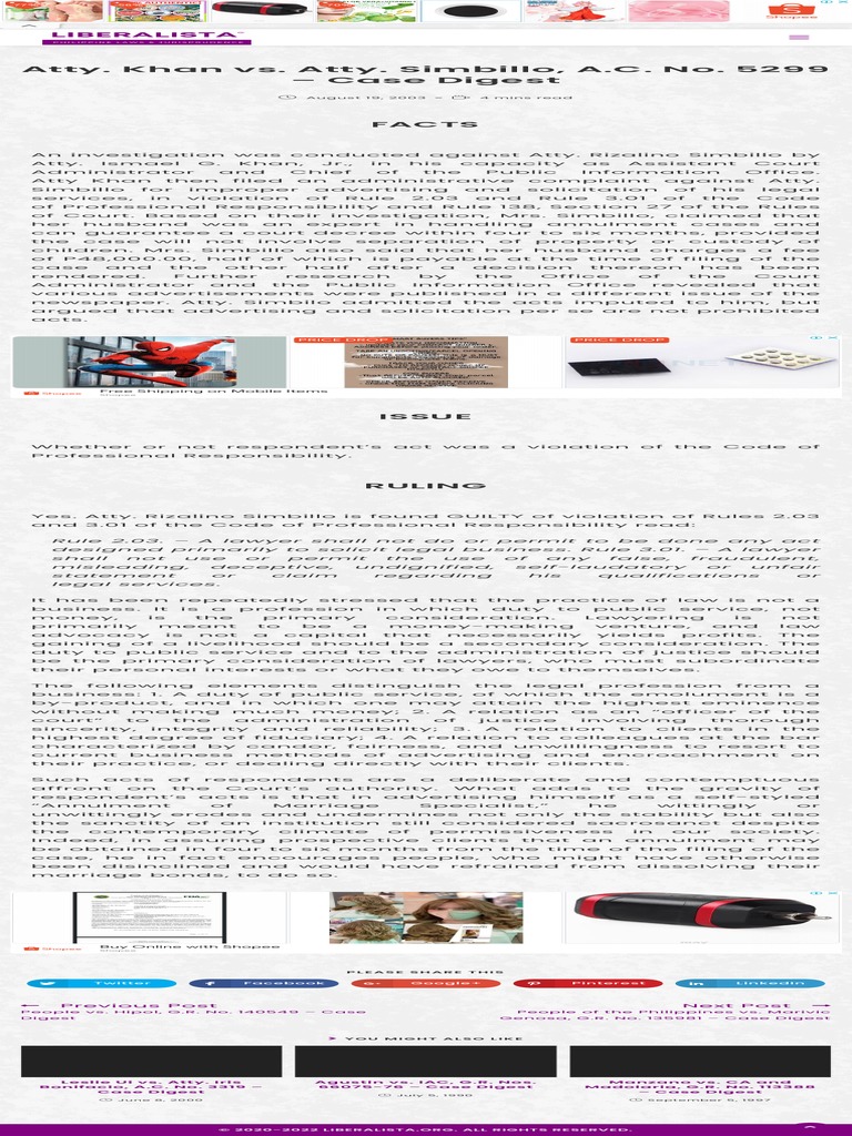 Atty. Khan vs. Atty. Simbillo, A.C. No. 5299 - Case Digest | PDF | Lawyer | Justice