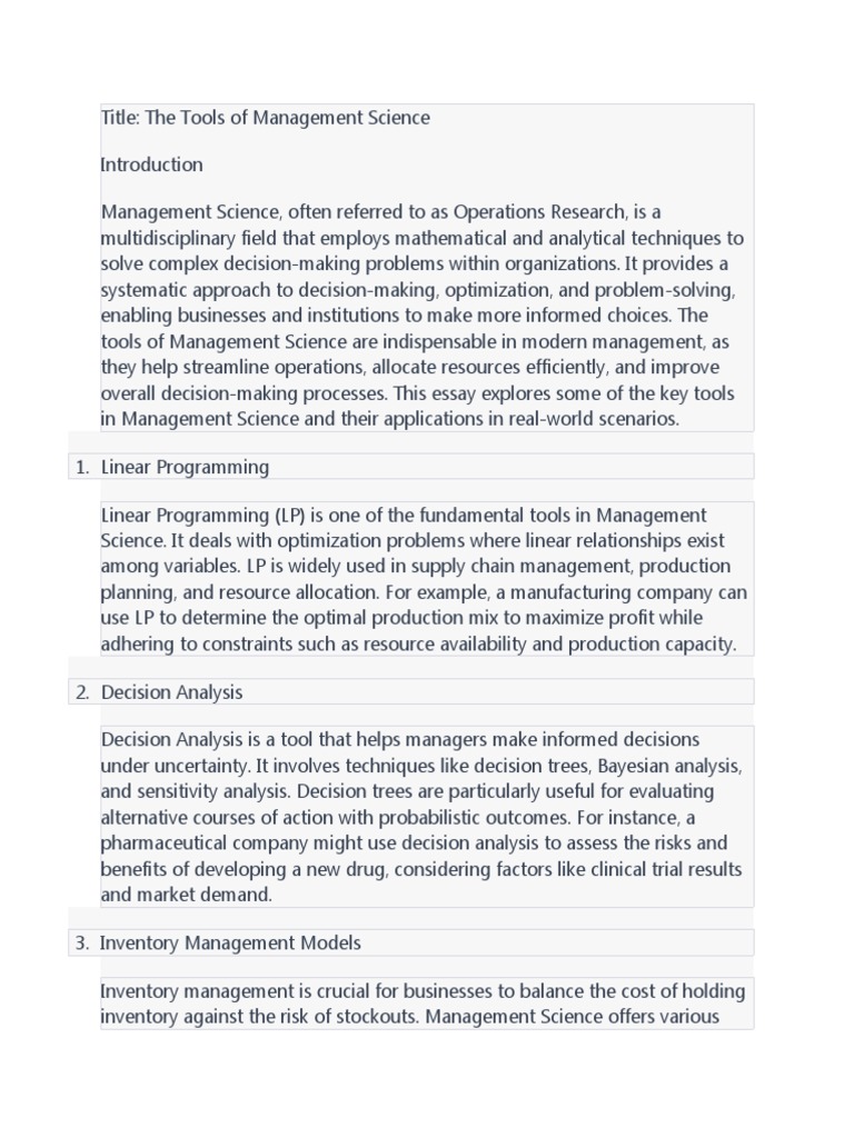 The Tools of Management Science | PDF | Operations Research | Mathematical Optimization