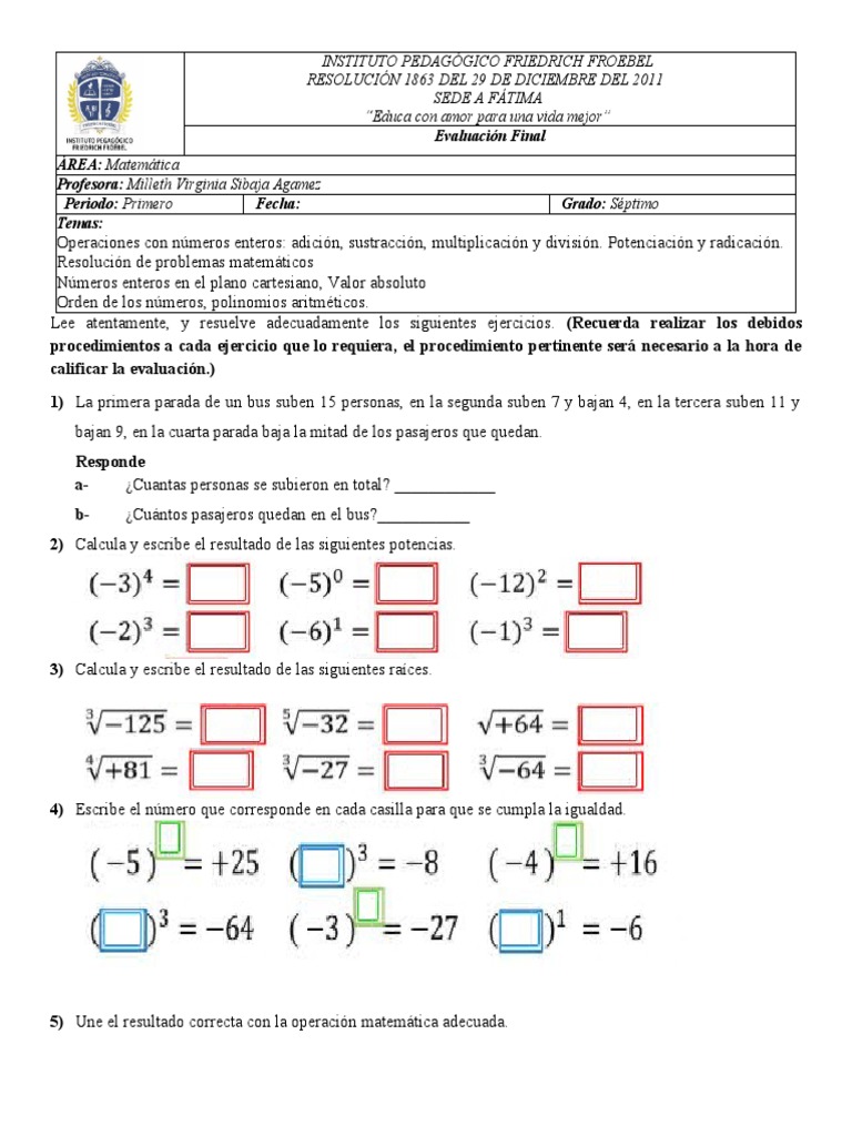 Evaluación Séptimo Grado. | PDF Evaluación Séptimo Grado. | PDF