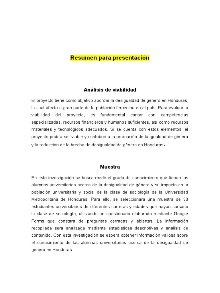 Viabilidad de Proyecto de Igualdad de Género en Honduras | PDF ...