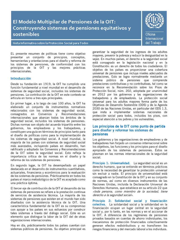 El Modelo Multipilar de Pensiones de OIT | PDF | Pensión | Organización Internacional del Trabajo