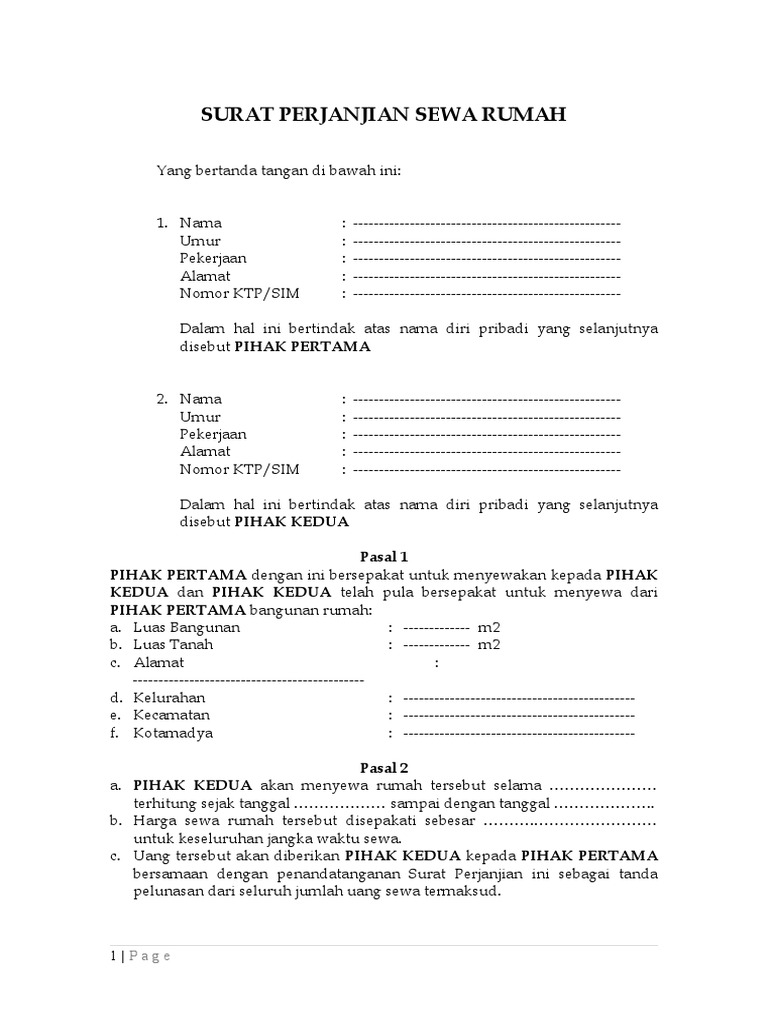 Contoh Surat Perjanjian Sewa Menyewa Rumah | PDF | Teknologi & Rekayasa