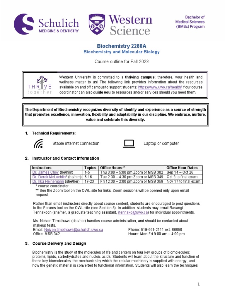 Biochemistry 2280A Course Guide | PDF | Metabolism | Dna
