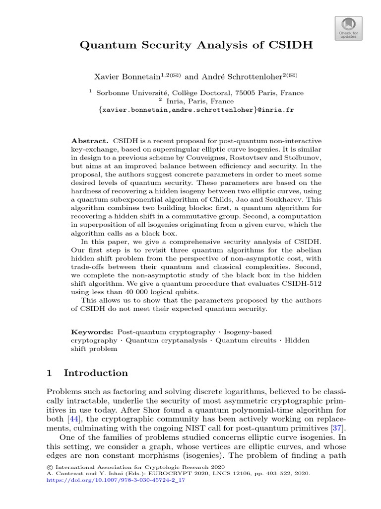 Quantum Security Analysis of CSIDH: (Xavier - Bonnetain, Andre - Schrottenloher) @ | PDF ...