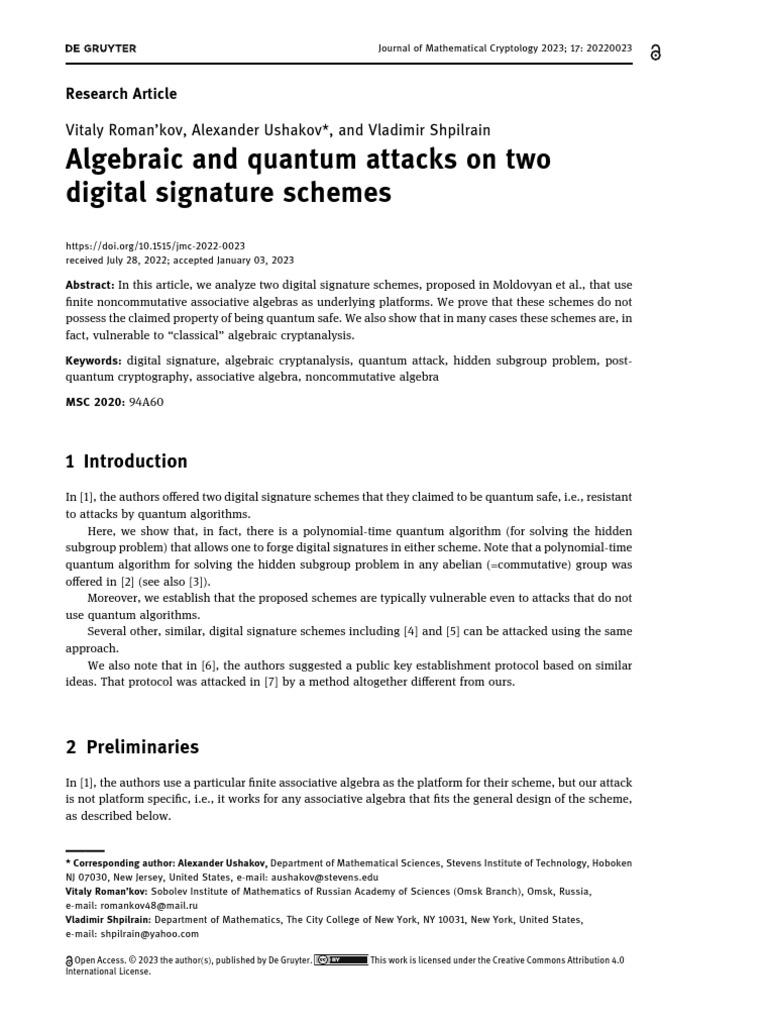 10.1515 - JMC 2022 0023 | PDF | Cryptography | Algebra
