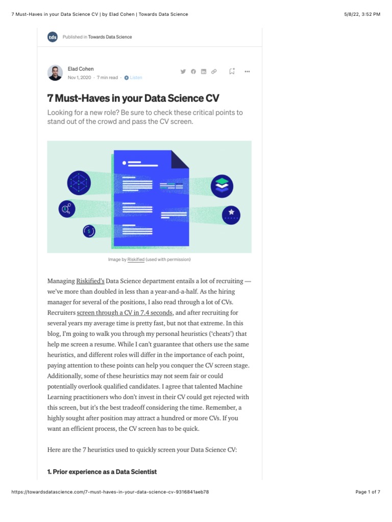 7 Must-Haves in Your Data Science CV - by Elad Cohen - Towards Data Science | PDF | Expert ...