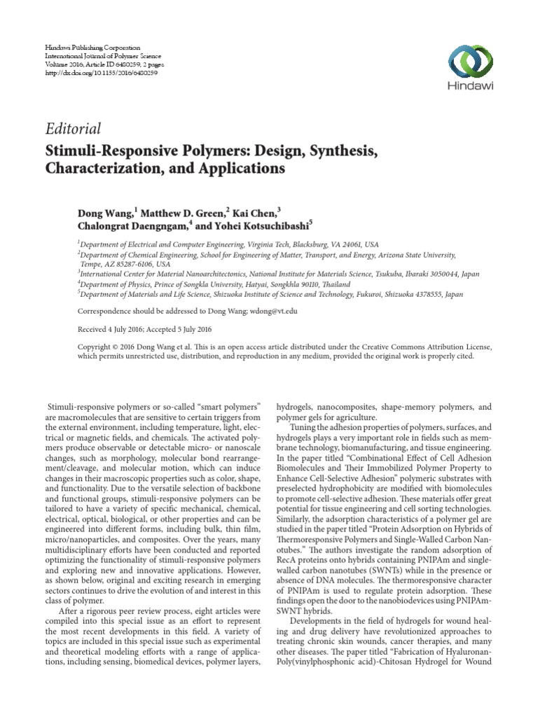 Stimuli Responsive Polymers | PDF | Polymers | Carbon Nanotube