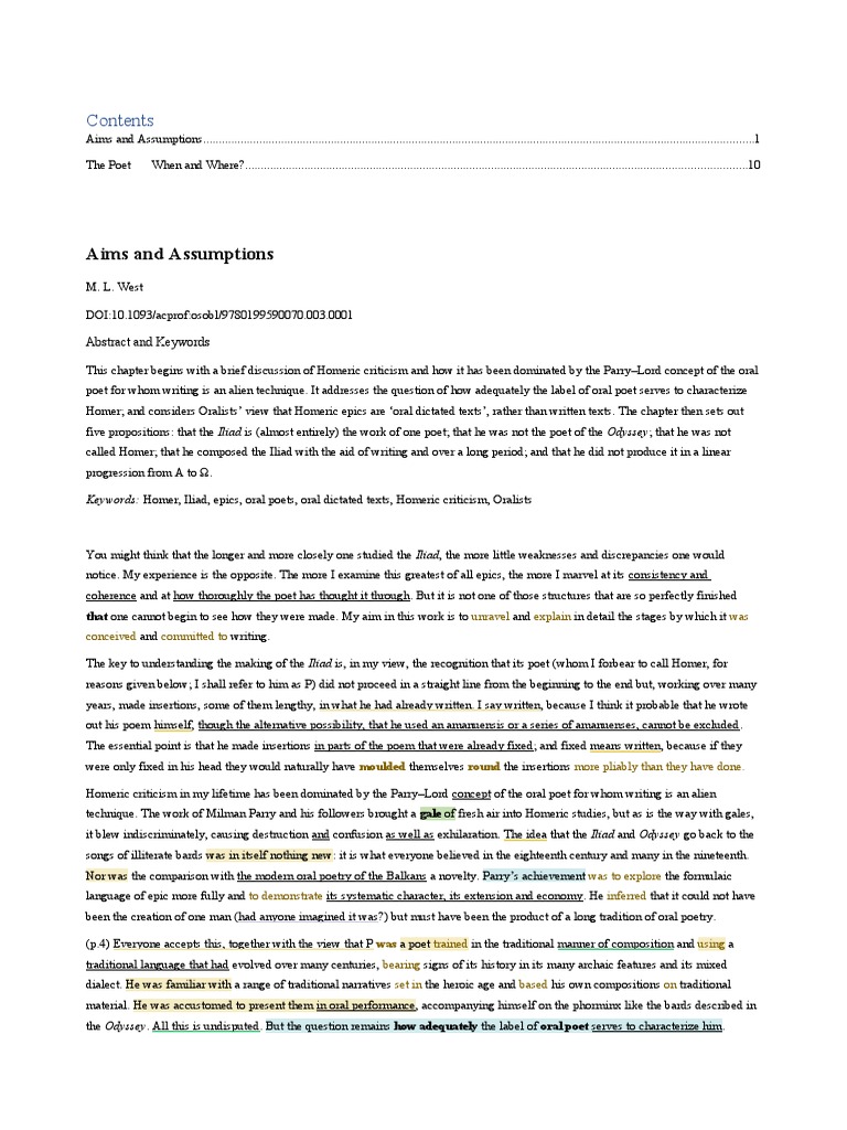 Homeric Criticism and the Iliad | PDF | Homer | Iliad