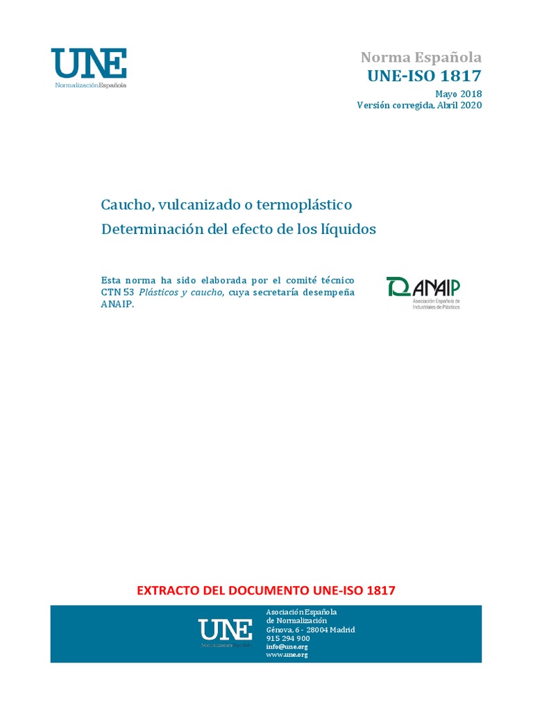 Efecto de Líquidos en Caucho UNE-ISO 1817 | PDF | Dureza | Química Física