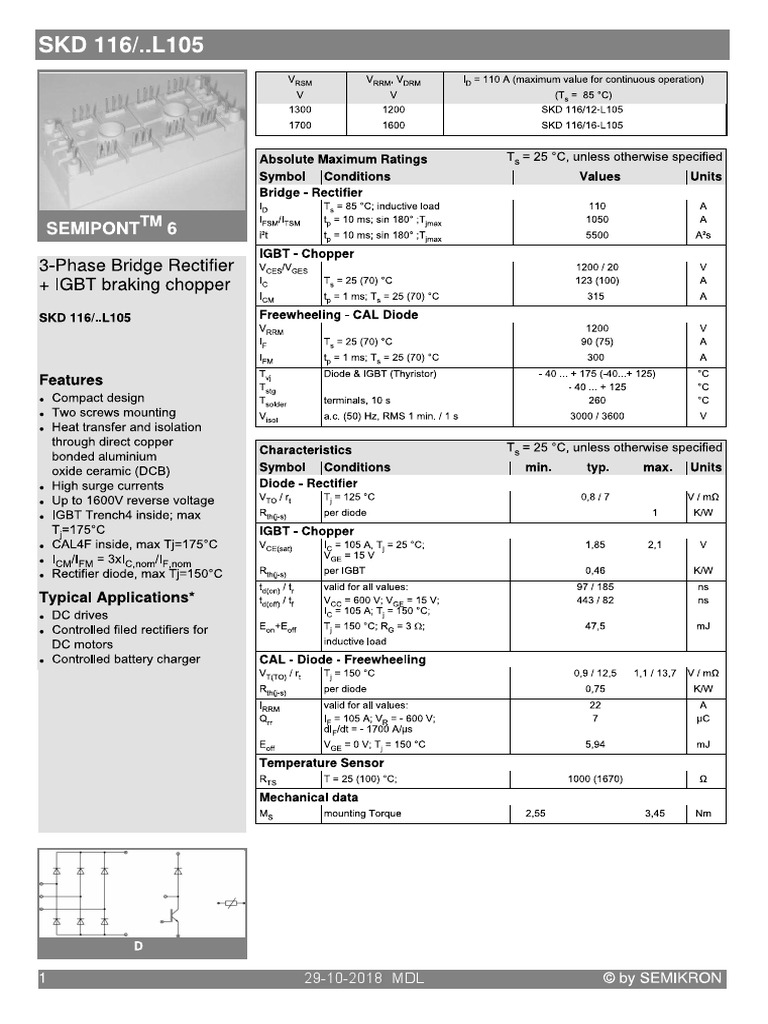 SEMIKRON DataSheet SKD 116 16 L105 07916610 | PDF