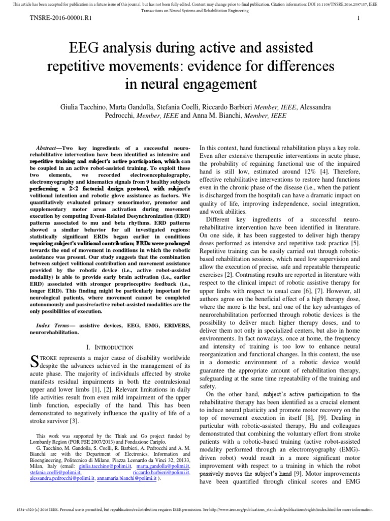 EEG Analysis During Active and Assisted Repetitive Movements Evidence ...