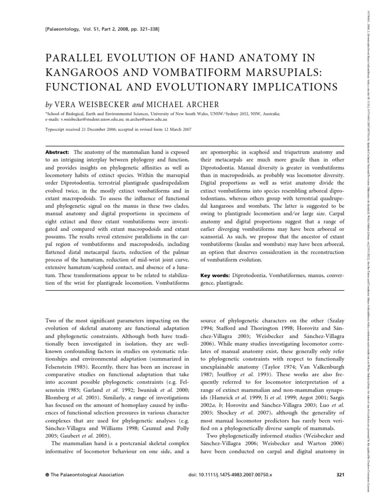 Palaeontology - 2008 - WEISBECKER - PARALLEL EVOLUTION OF HAND ANATOMY ...